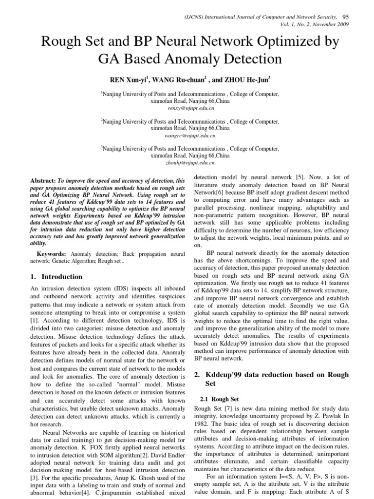Rough Set and BP Neural Network Optimized by GA Based Anomaly Detection | PDF | Artificial ...