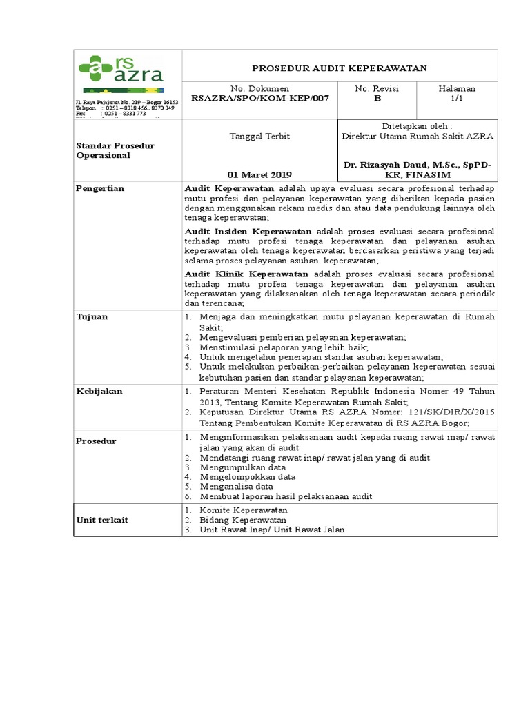 Spo Audit Keperawatan | PDF