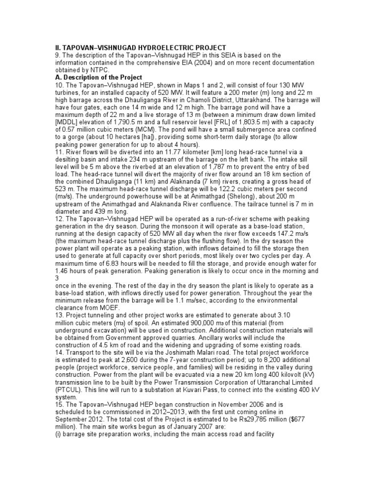 Tapovan-Vishnugad Hydroelectric Project Overview | PDF | River ...