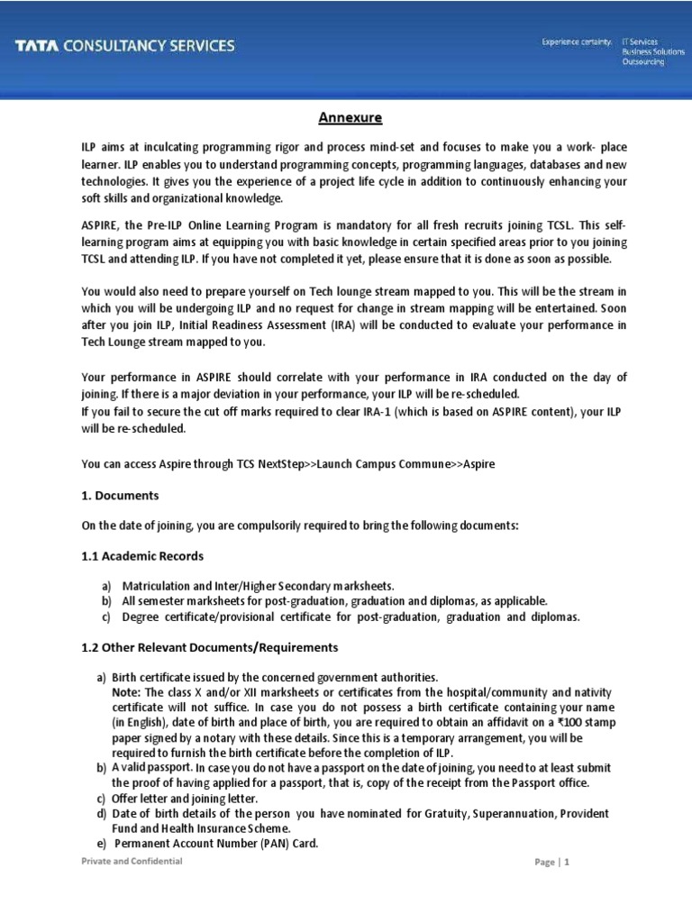 TCS ILP Joining Formalities Guide | PDF | Passport | Background Check