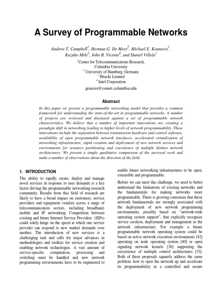 A Survey of Programmable Networks | PDF | Quality Of Service | Computer Network