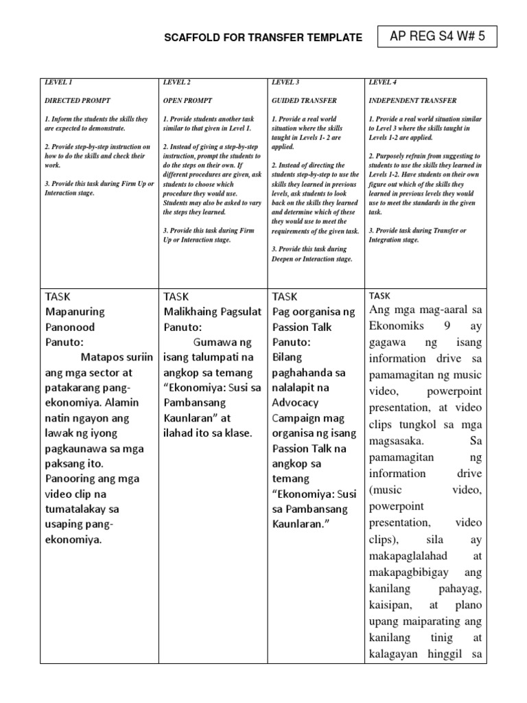 Ap Reg W# 5-Scaffold For Transfer Template | Download Free PDF | Change ...