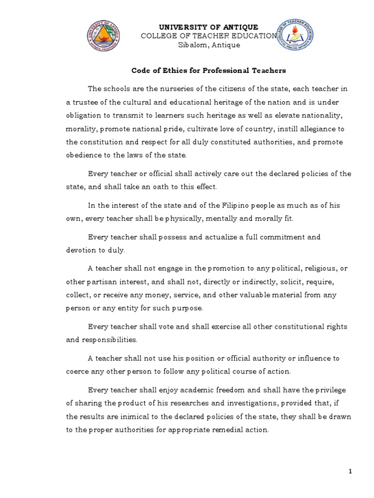 Code of Ethics for Teachers | PDF | Teachers | Curriculum