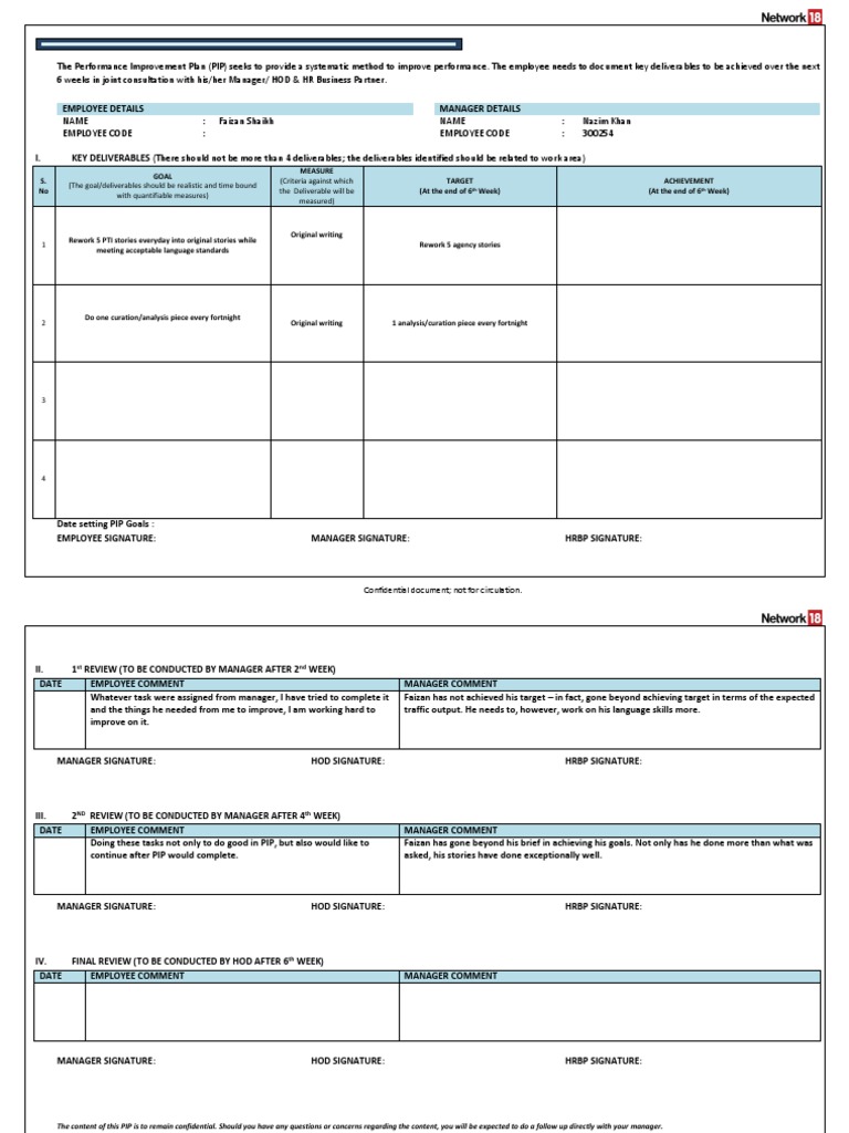 PIP Goal Sheet - JMC MMC - 2019 - Faizan-NK-Review 2 | PDF | Business