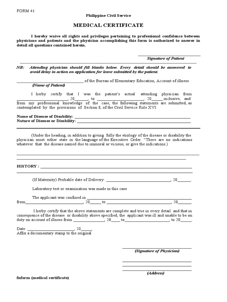 Medical Certificate Template For Sick Leave