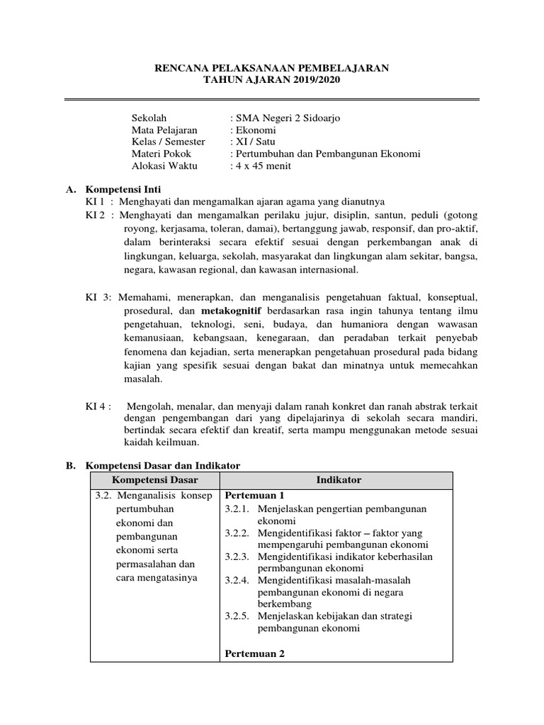 RPP PJBL Materi Pertumbuhan Dan Pembangunan Ekonomi | PDF | Bisnis | Seni
