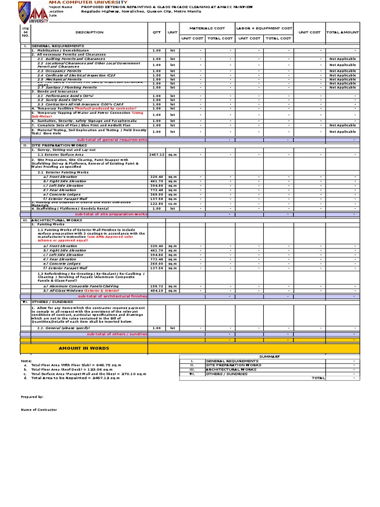 BOQ - Repainting Works | PDF | Surety Bond | Wall