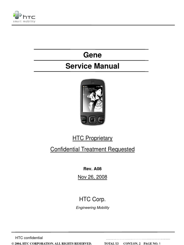 HTC Gene Service Manual - Rev A08 | PDF | Usb | Battery Charger