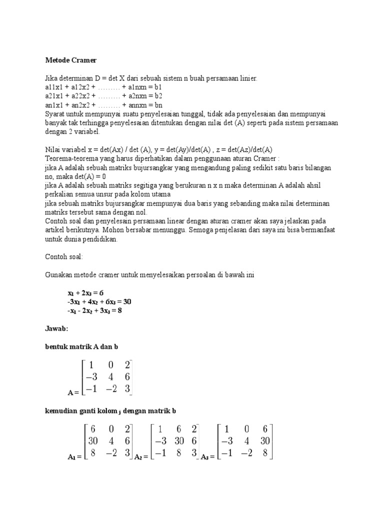 Metode Cramer dan Gauss-Jordan | PDF | Sains & Matematika | Komputer