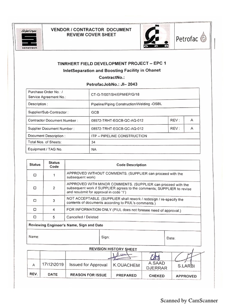 08572 Trht Egcb Qc Aq 012 Itp Pipeline Construction Rev0 Pdf Pipe