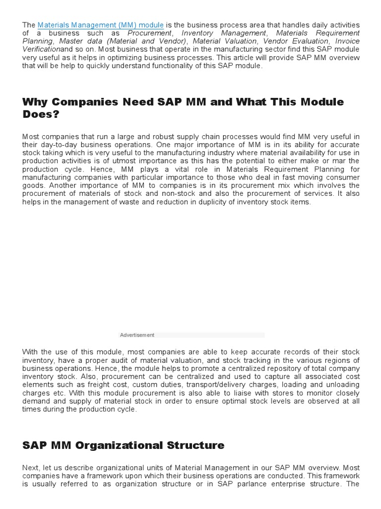1 SAP MM Overview - Free SAP MM Training | PDF | Inventory | Procurement