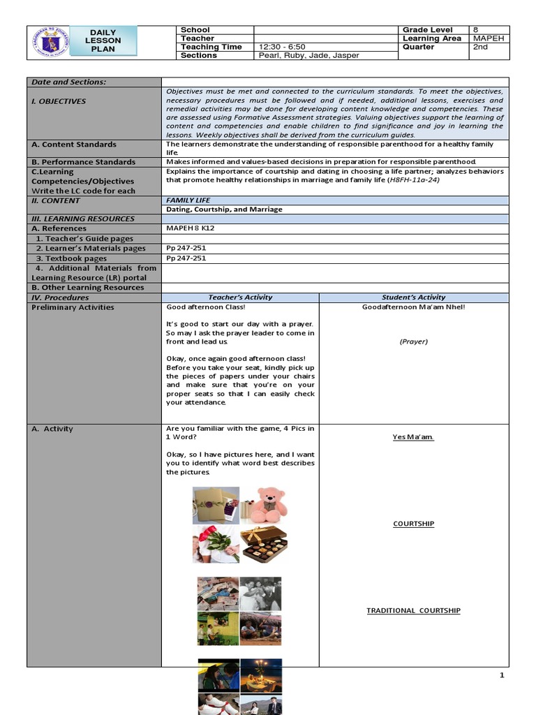 Courtship, Dating, and Marriage Lessons | PDF | Learning | Behavior ...
