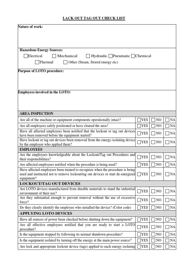 Loto Checklist | PDF | Machines | Mechanical Engineering