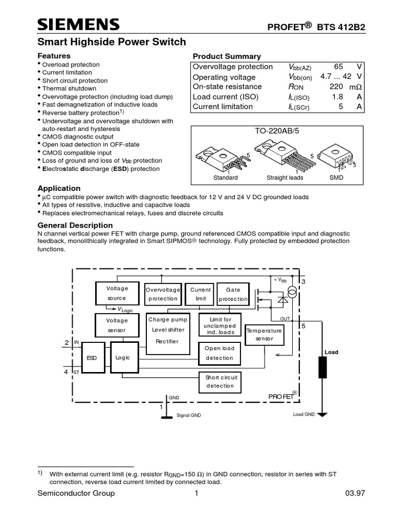 BTS412B | PDF | Field Effect Transistor | Cmos