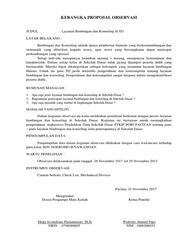 Kerangka Proposal Observasi Nisa | PDF