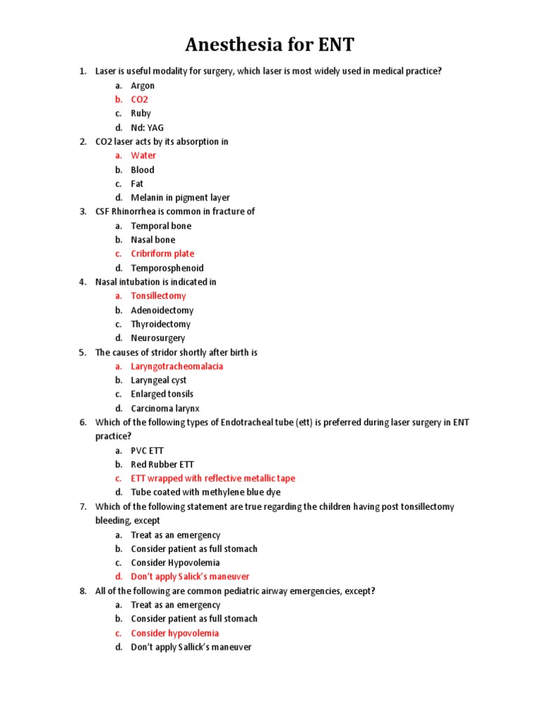 ENT Paper Mcqs (1) - 2 | PDF | Anesthesia | Human Nose