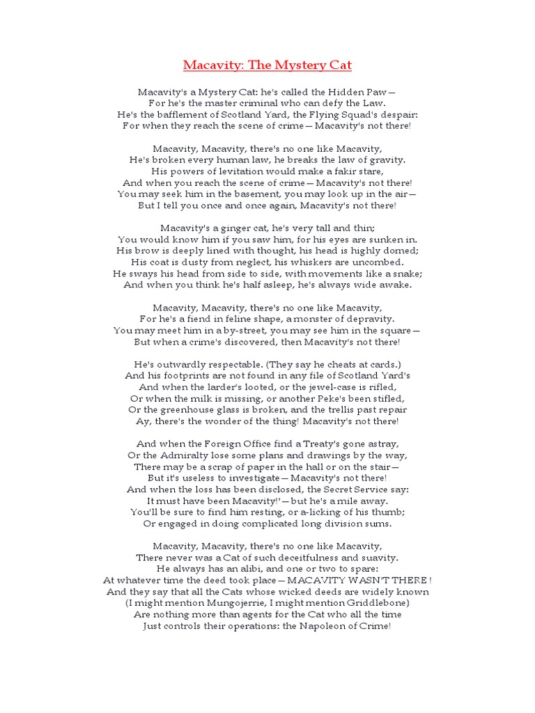 Macavity: The Mystery Cat | PDF