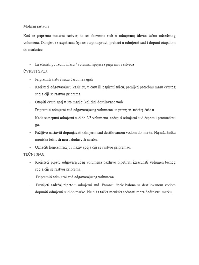 Molarni Rastvori | PDF