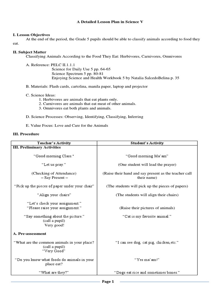 Science 5 Lesson Plan | Download Free PDF | Herbivore | Lunch