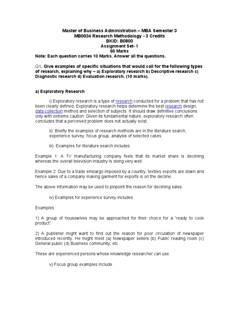 MBA Research Methodology Assignment Guide | PDF | Sampling (Statistics ...
