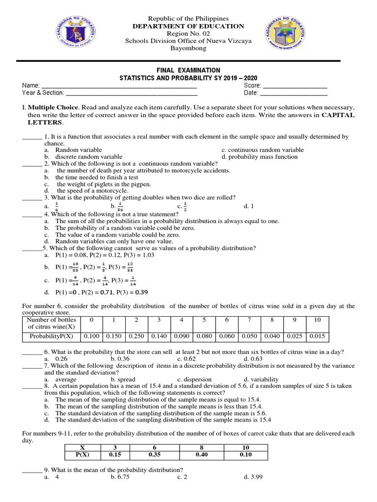 Grade 11 Statistics Final Exam 2020 | PDF | Confidence Interval ...