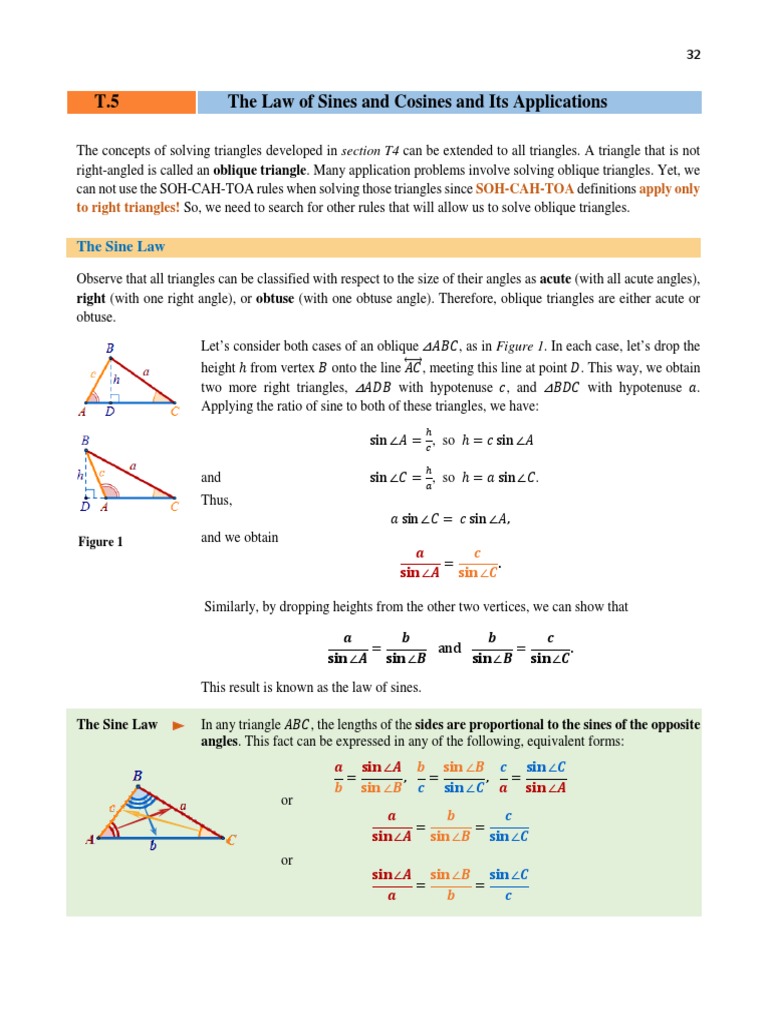 Trigonometry 085 - Section t5 The Law of Sines and Cosines and Its ...