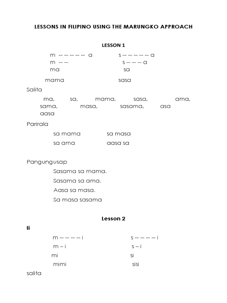 Lessons in Filipino Using The Marungko Approach 2019 2020 | PDF