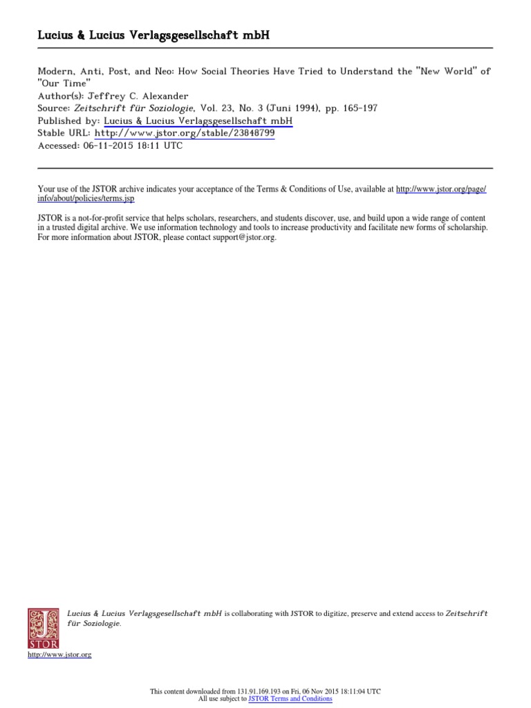 ALEXANDER, Jeffrey. Modern, Anti, Post, and Neo - Journal | PDF ...