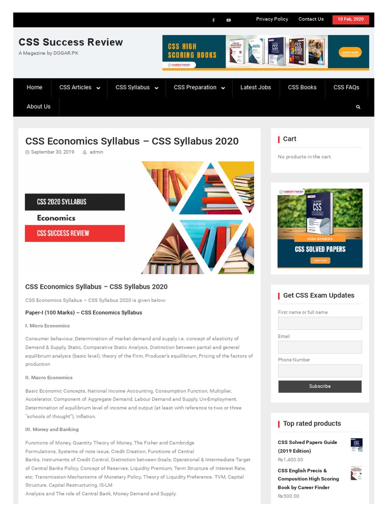CSS Economics Syllabus - CSS Syllabggus Optional Subjects | PDF ...