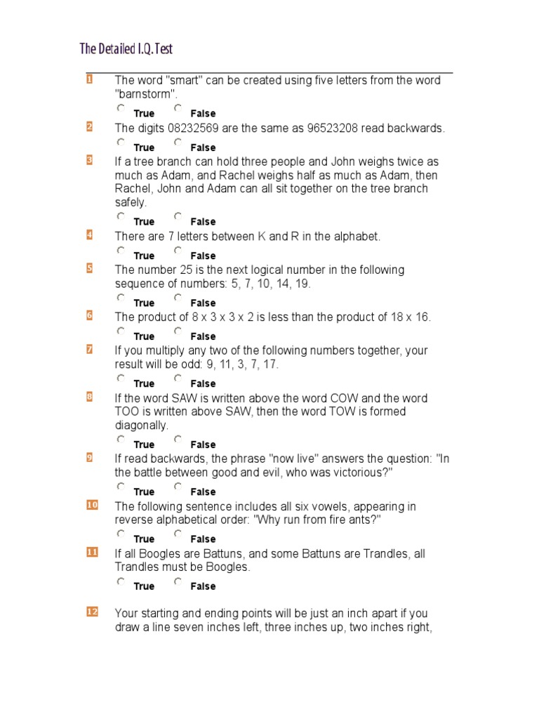 Logical Reasoning and Problem Solving: A Collection of True/False ...