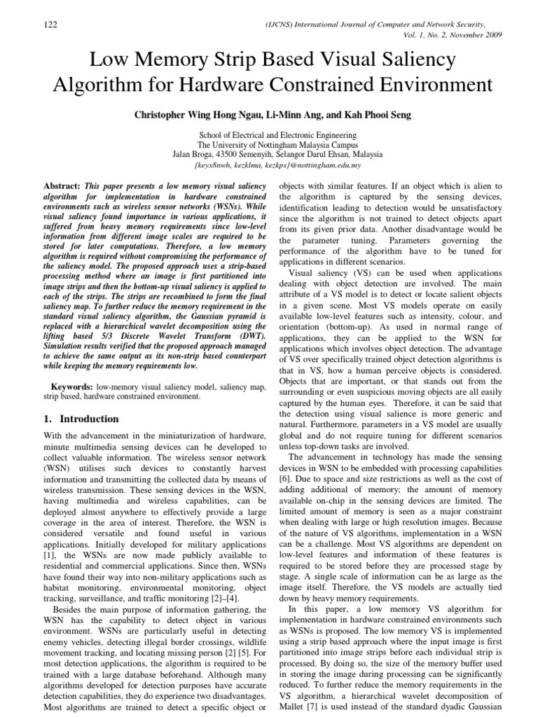 Low Memory Strip Based Visual Saliency Algorithm For Hardware Constrained Environment | PDF ...