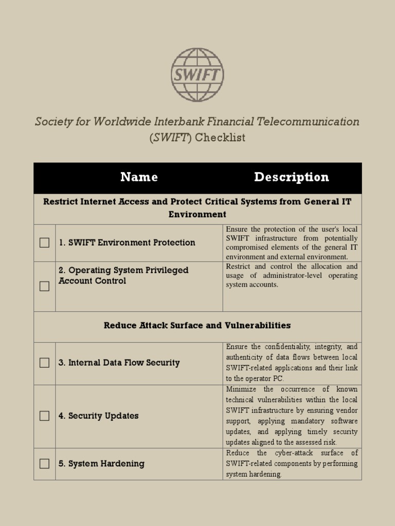 SWIFT Checklist | Download Free PDF | Authentication | Vulnerability ...