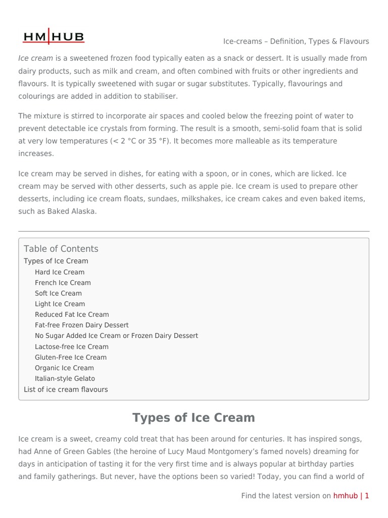 Ice-Creams Â - Definition, Types & Flavours | PDF | Ice Cream | Desserts