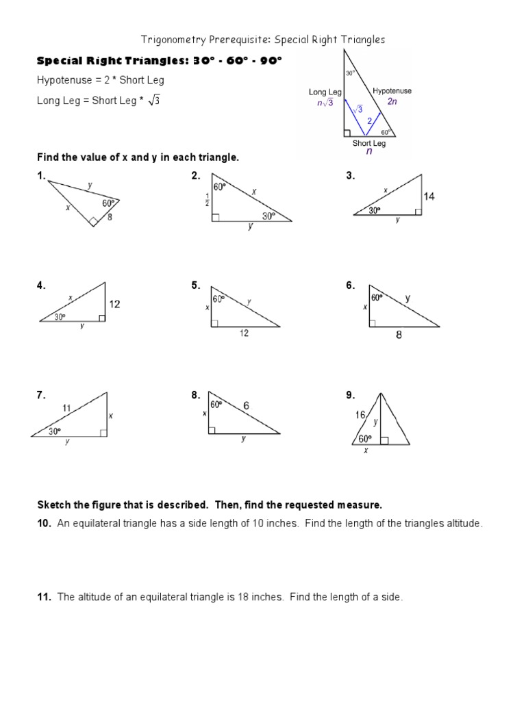 Special Right Triangles Ws | PDF