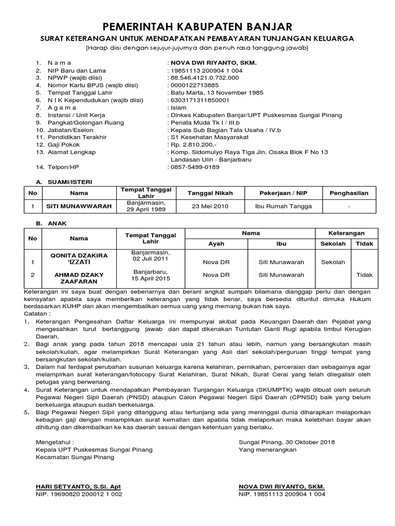 SKUMPTK untuk Tunjangan Keluarga PNS | PDF