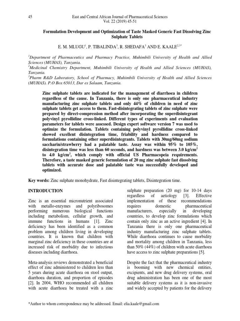 Fast-Dissolving Zinc Sulphate Tablets | PDF | Tablet (Pharmacy ...