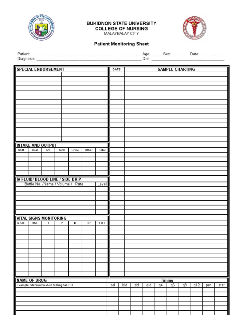 Patient Monitoring Sheet | Diseases And Disorders | Health Care ...