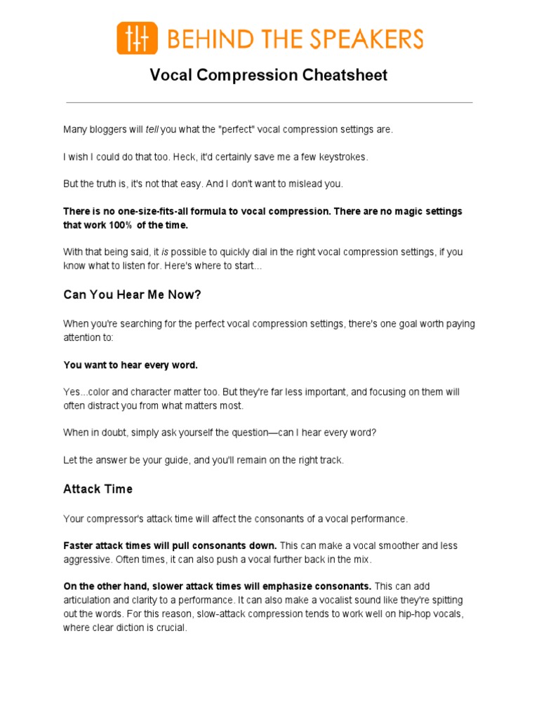 Vocal Compression Cheatsheet | PDF | Sound Production | Acoustics