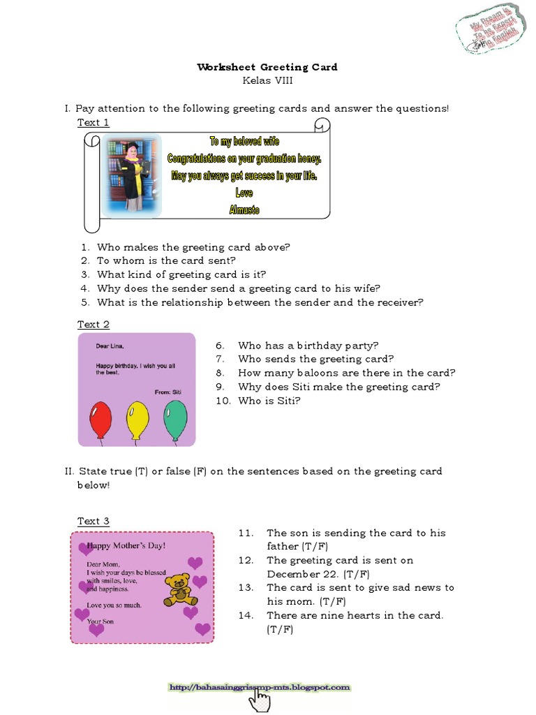 Worksheet Greeting Card | PDF