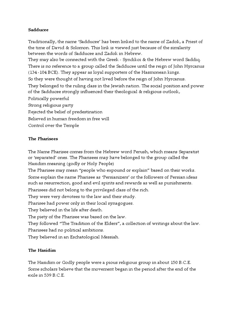 Jewish Sects PDF | PDF | Pharisees | Jews And Judaism