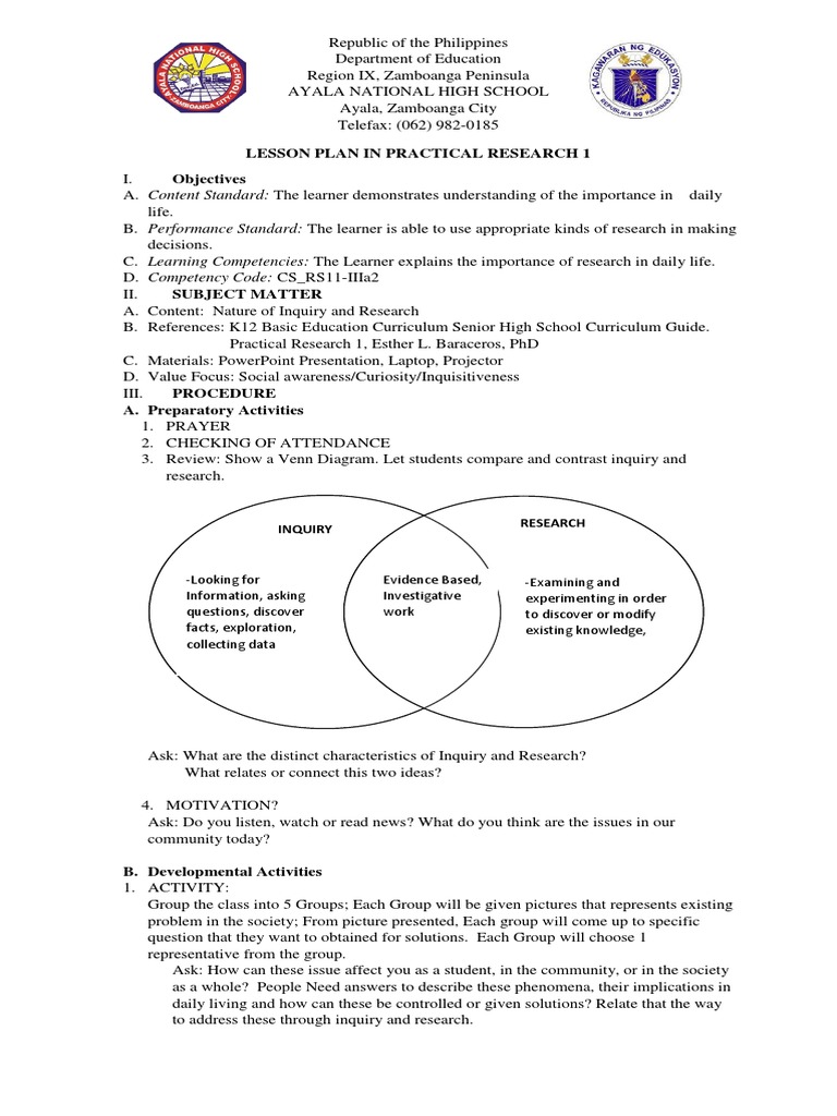 Practical Research Lesson Plan | PDF | Question | Curriculum