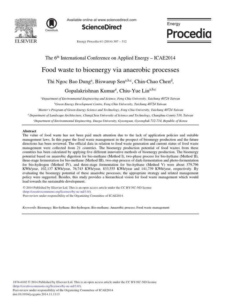 Food Waste To Bioenergy Via Anaerobic Processes PDF | PDF | Bioenergy ...