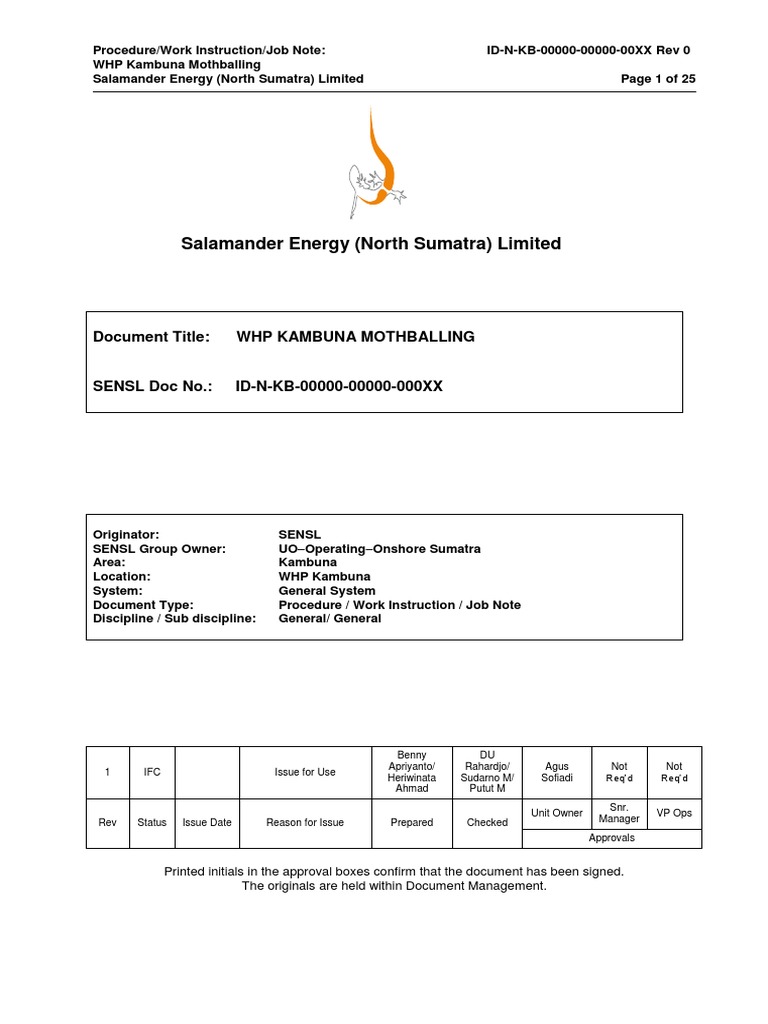 WHS Kambuna Mothballing - Rev1 | PDF | Photovoltaic System | Solar Power