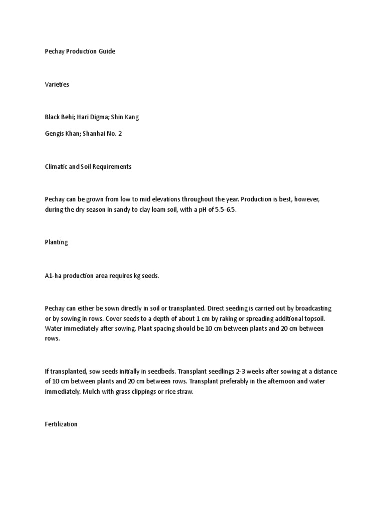 Pechay Production Guide | PDF | Lettuce | Carrot