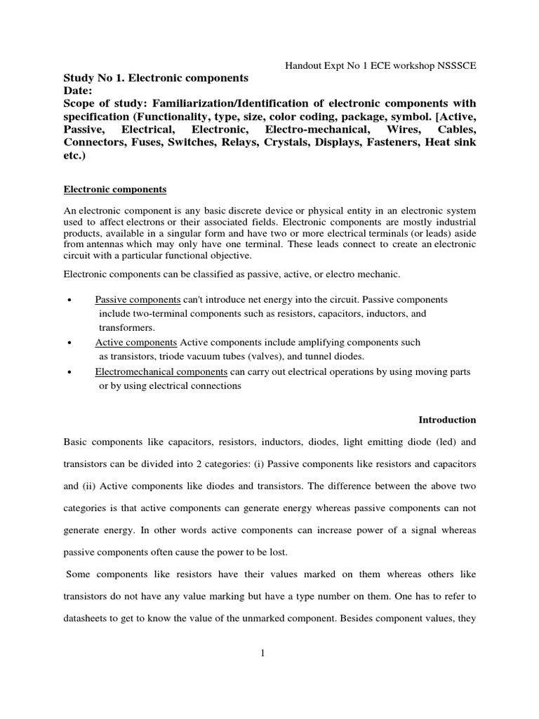 ELECTRONIC COMPONENTS Handout | PDF | Electronic Component | Electrical ...