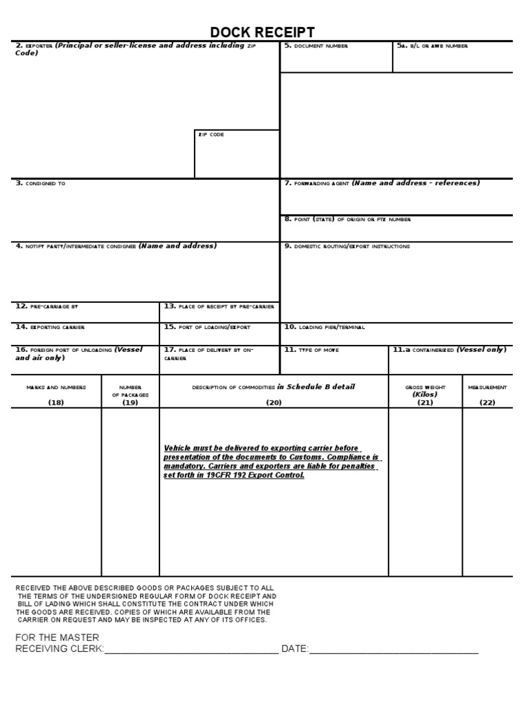 Dock Receipt | PDF | Cargo | Bill Of Lading