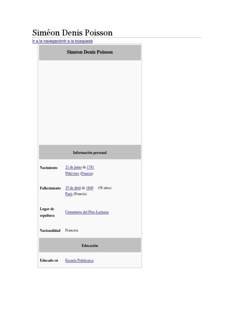 Perfil de Siméon Denis Poisson, matemático y físico francés | PDF ...