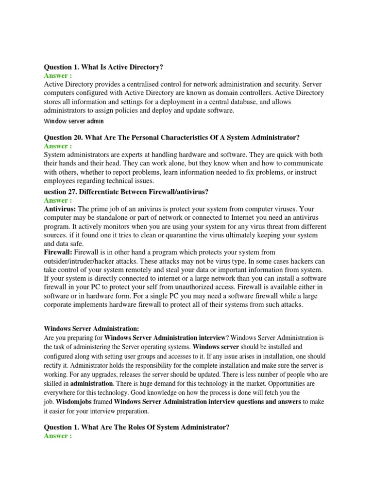 Windows Admin Interview Question | PDF | Active Directory | Domain Name System