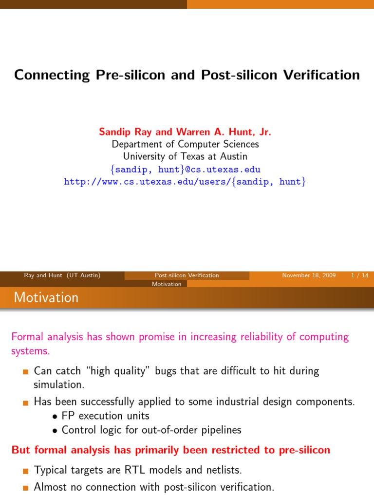 Connecting Pre-Si and Post-Si Verification | PDF | Formal Verification | Software Bug