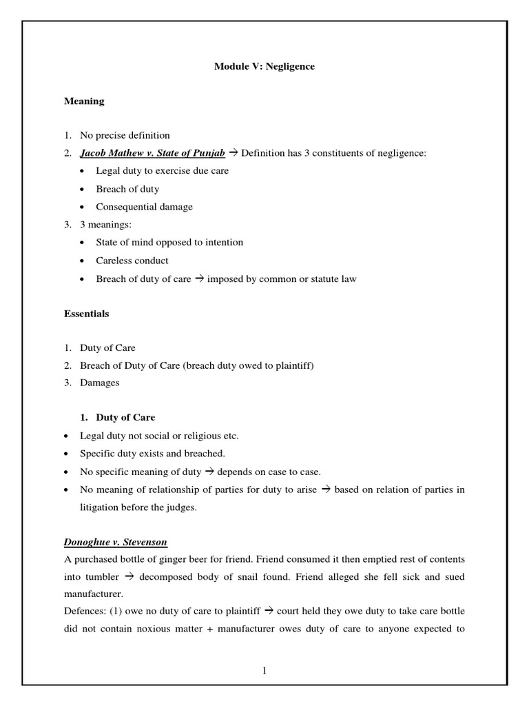 Module 5 Negligence | PDF | Duty Of Care | Negligence